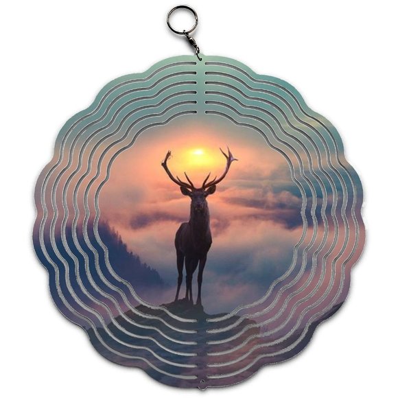 Design | Cloudy Sunrise Deer Design Wind Spinner With Swivel Hook ...